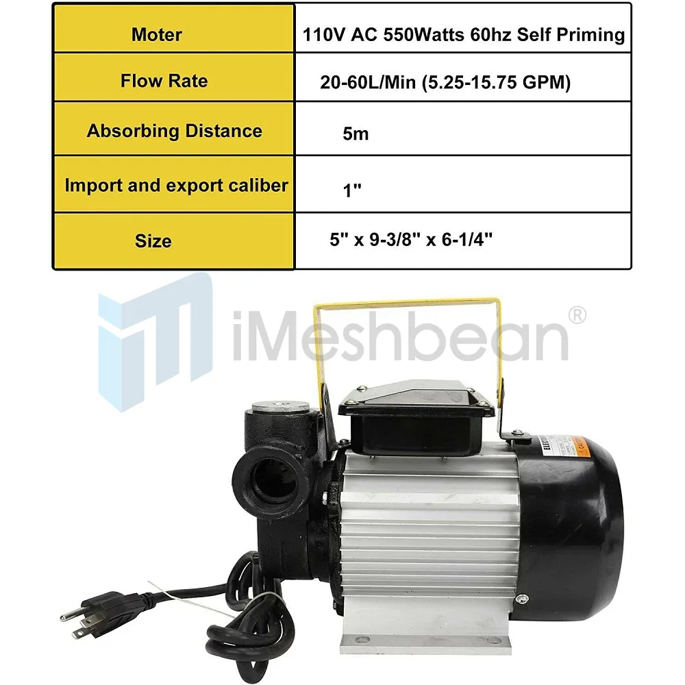 110V AC 16GPM Self Prime Electric Oil Transfer Pump Fuel Diesel ...