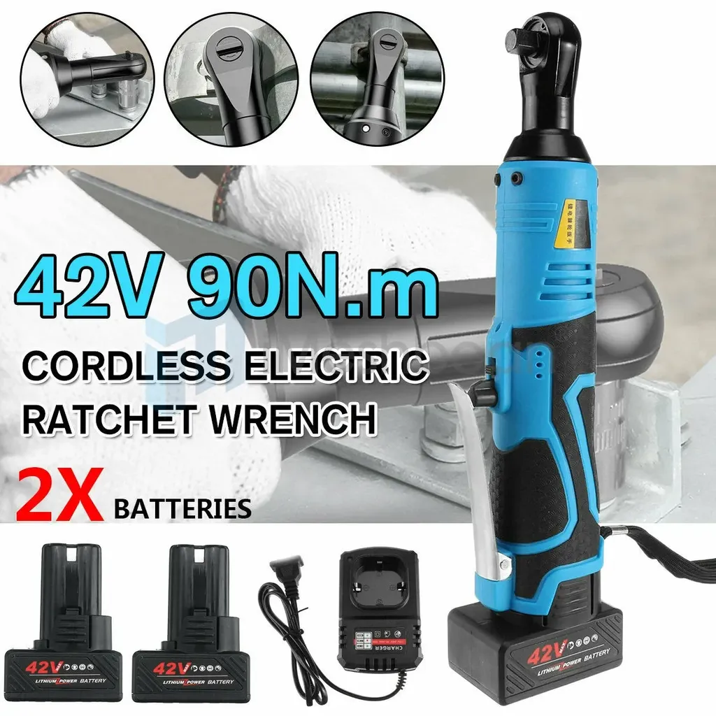 42V Electric Cordless Ratchet 3/8" Right Angle Wrench Impact Power Tool ...