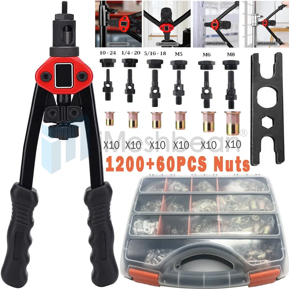 1260PC Nuts Rivet Gun Kit Rivnut Thread Setting Tool Nut Setter NutSert ...