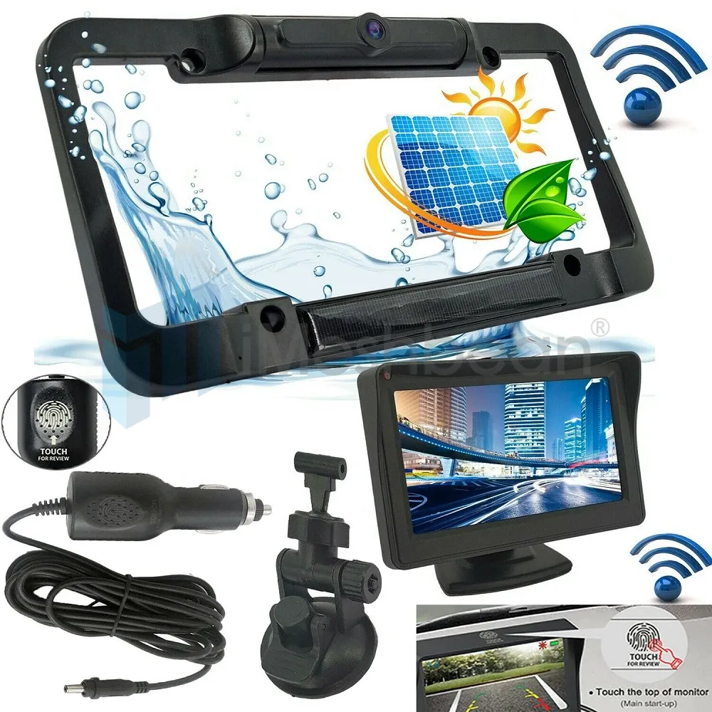 Wireless Solar License Plate Backup Camera HD Monitor Kit Night Vision ...